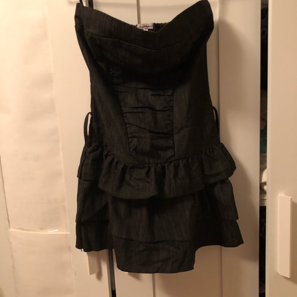 Strapless Dark Denim Ruffle Bottom Dress - Gem